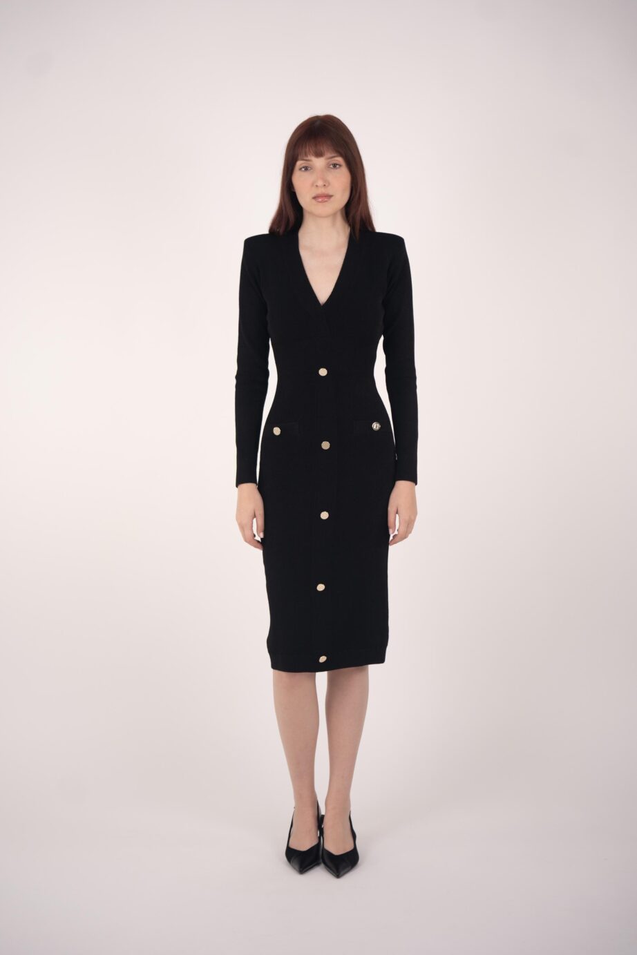 Vestido Midi Clásico con Botones Dorados - MOANUI